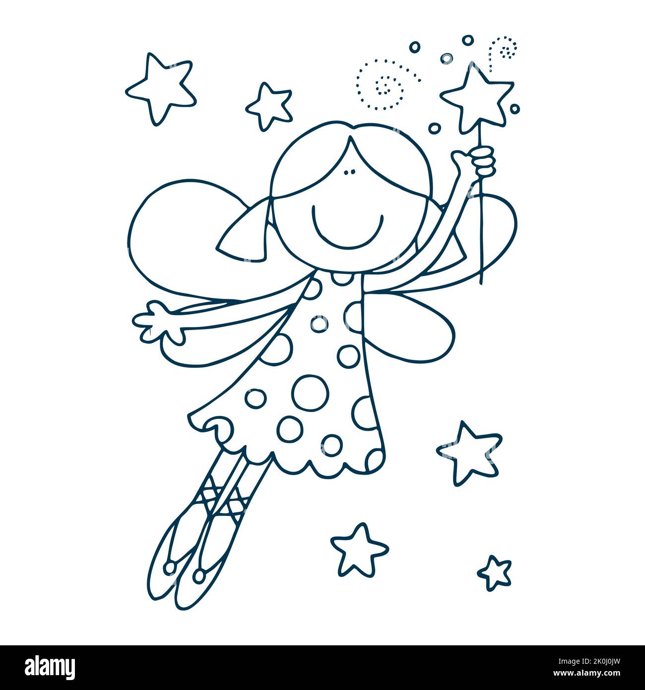 Little cute fairy in a pink dress with wings and a magic wand ...