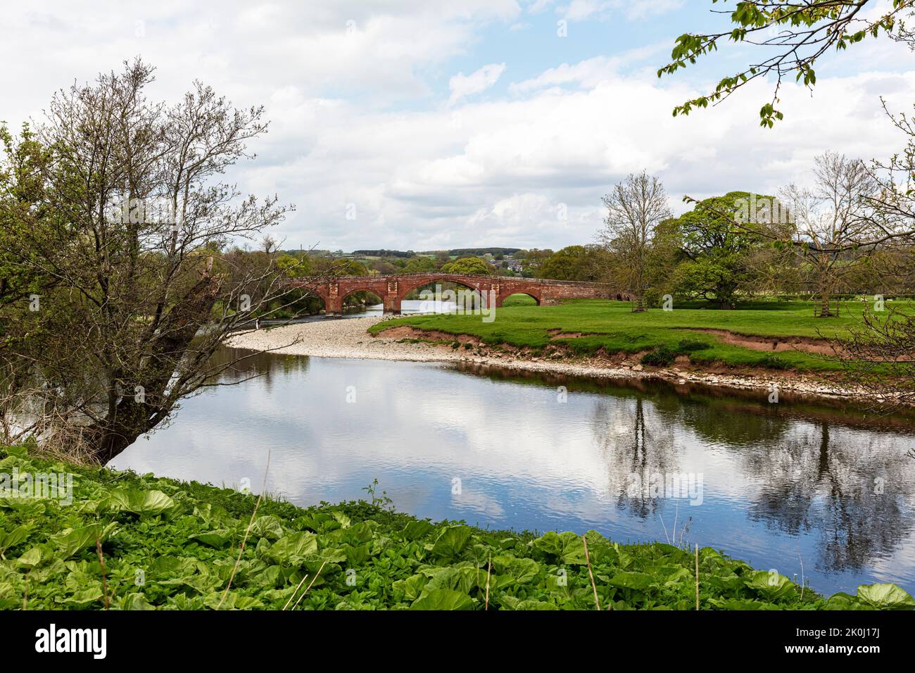 sandstone Bridge crosses the River Eden, Lazonby, Cumbria, UK, England ...