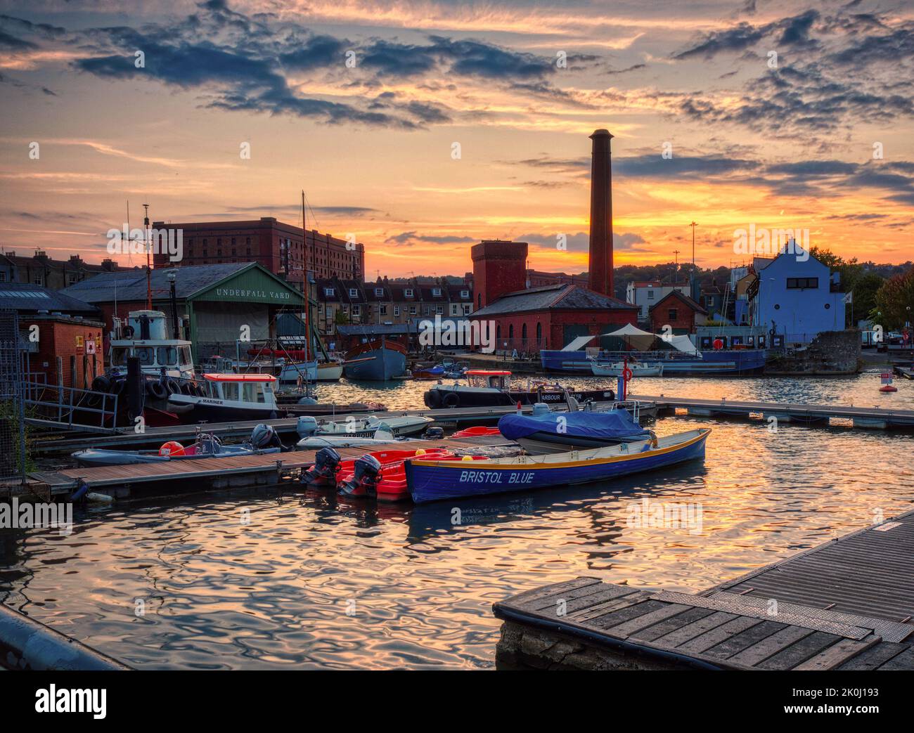 Sunset looking across Bristol Marina towards the historic Underfall ...