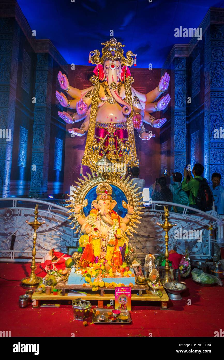 A statue of Lord Ganesha at a mandal in Mumbai for the auspicious ...