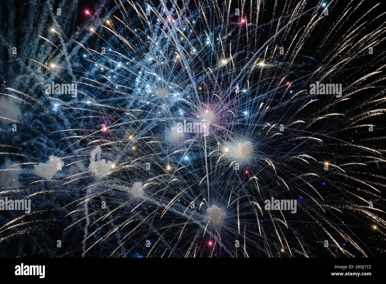 A beautiful burst of colorful fireworks in the night sky Stock Photo ...