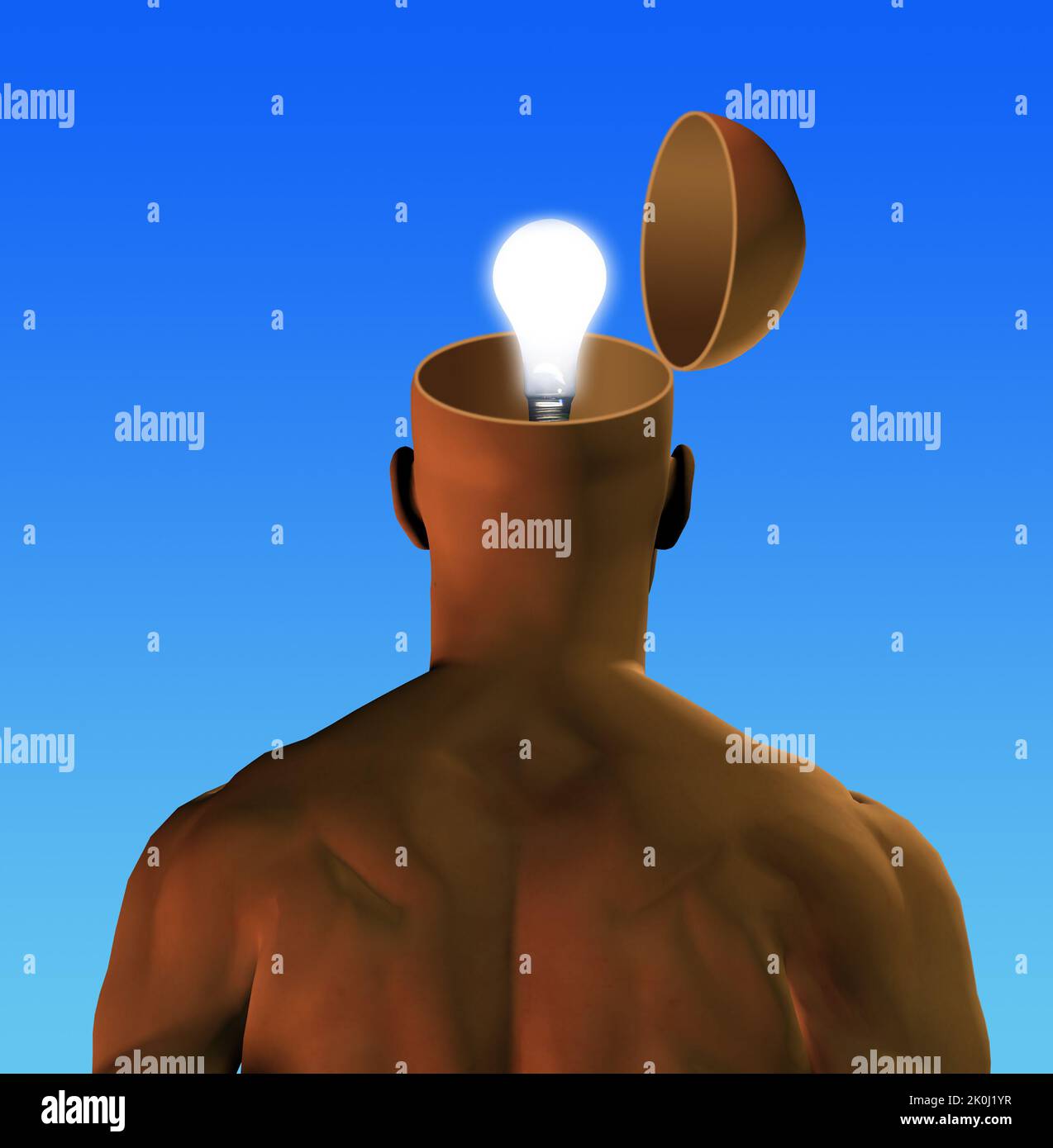 Man with light bulb in head. 3D rendering Stock Photo - Alamy