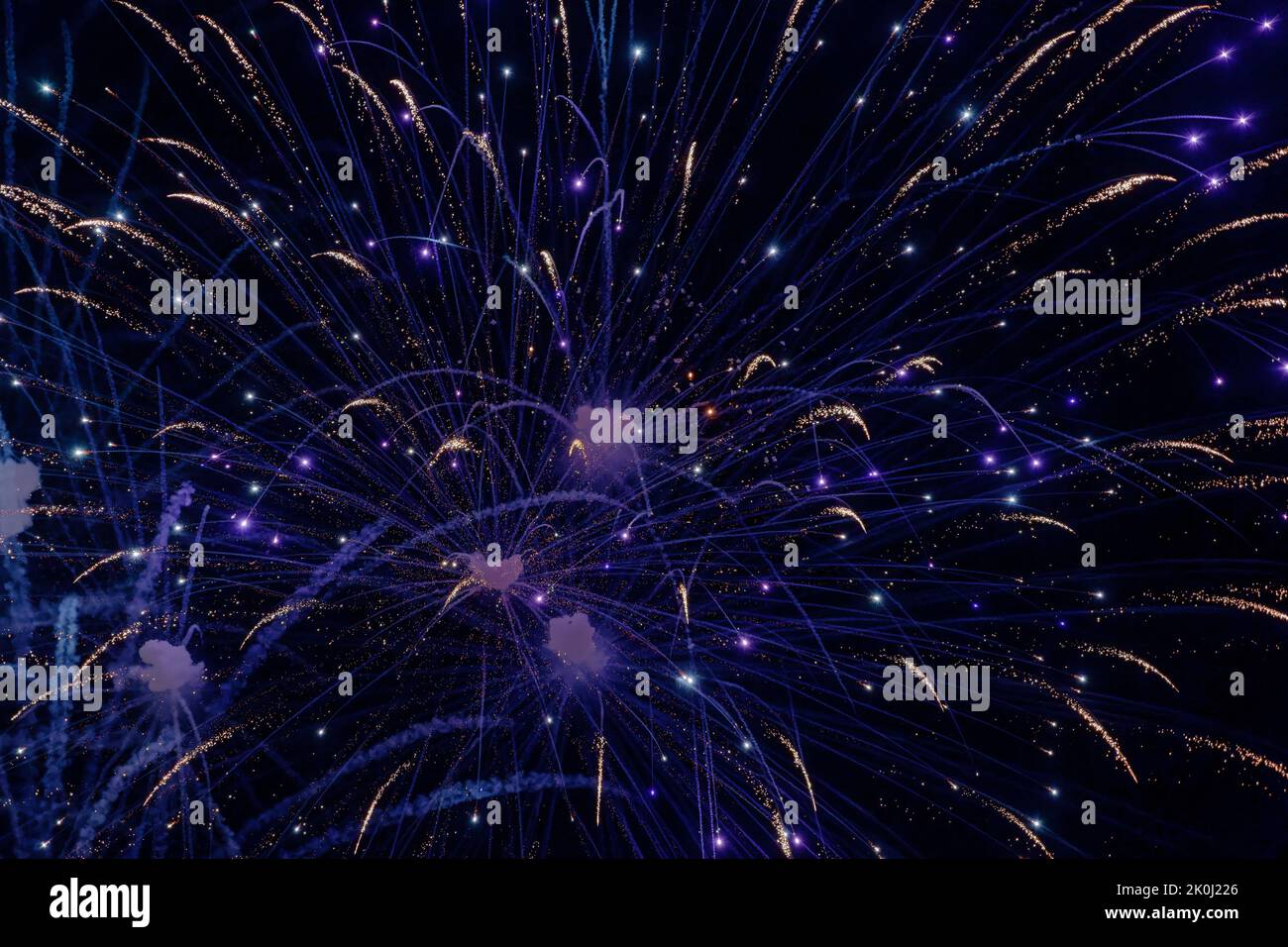 A beautiful view of a blue firework burst in the night sky Stock Photo ...