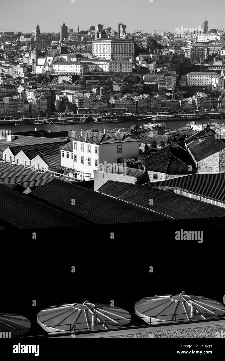 View of the Porto's Ribeiro from the rooftops in Vila Nova de Gaia ...