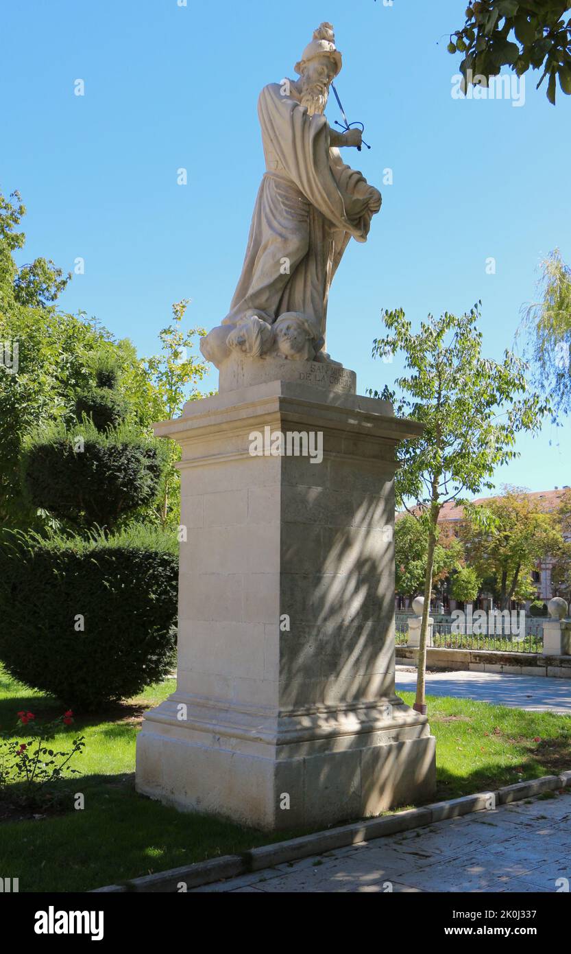 Stone carved statue of San Millán de la Cogulla Saint Emilian with a ...