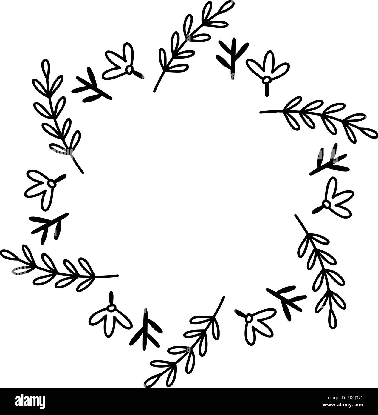 Hand Drawn leaf circle frame illustration isolated on background Stock ...