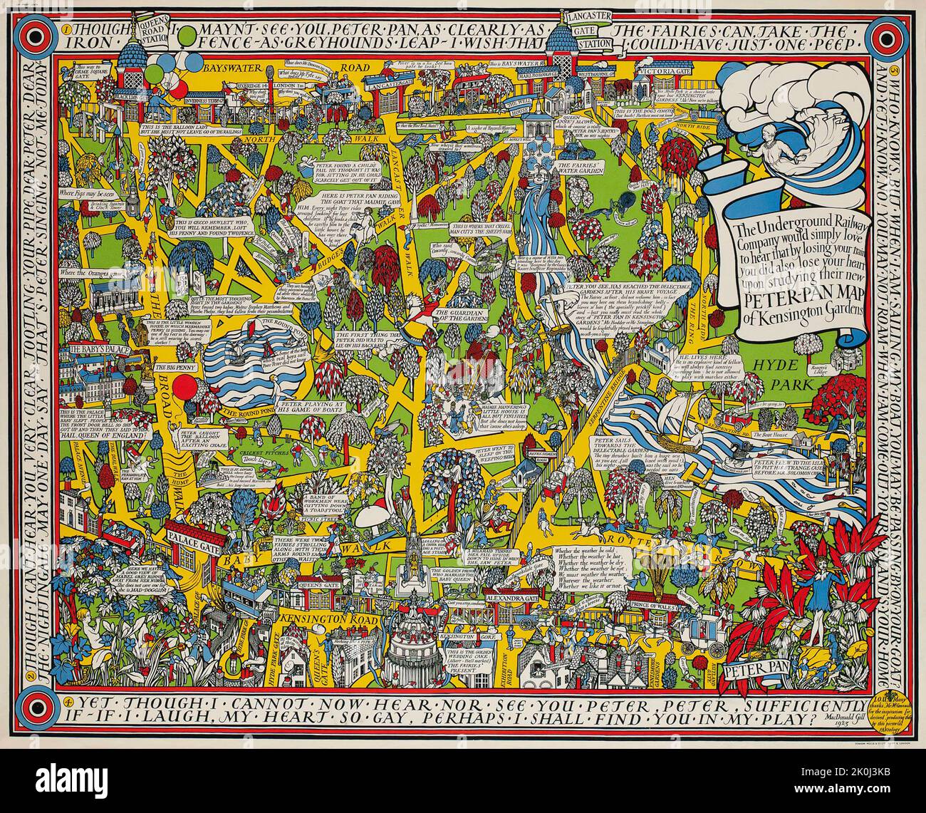 PETER PAN MAP OF KENSINGTON GARDENS, Gill MacDonald 1923 Stock Photo ...