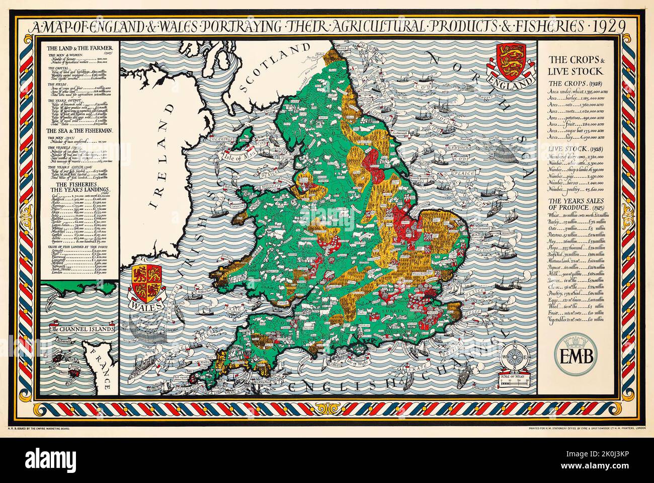 A MAP OF ENGLAND AND WALES 1928, Gill MacDonald Stock Photo - Alamy
