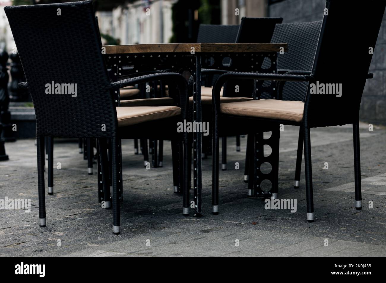 typical street cafe bar. Black restaurant terrace Stock Photo - Alamy