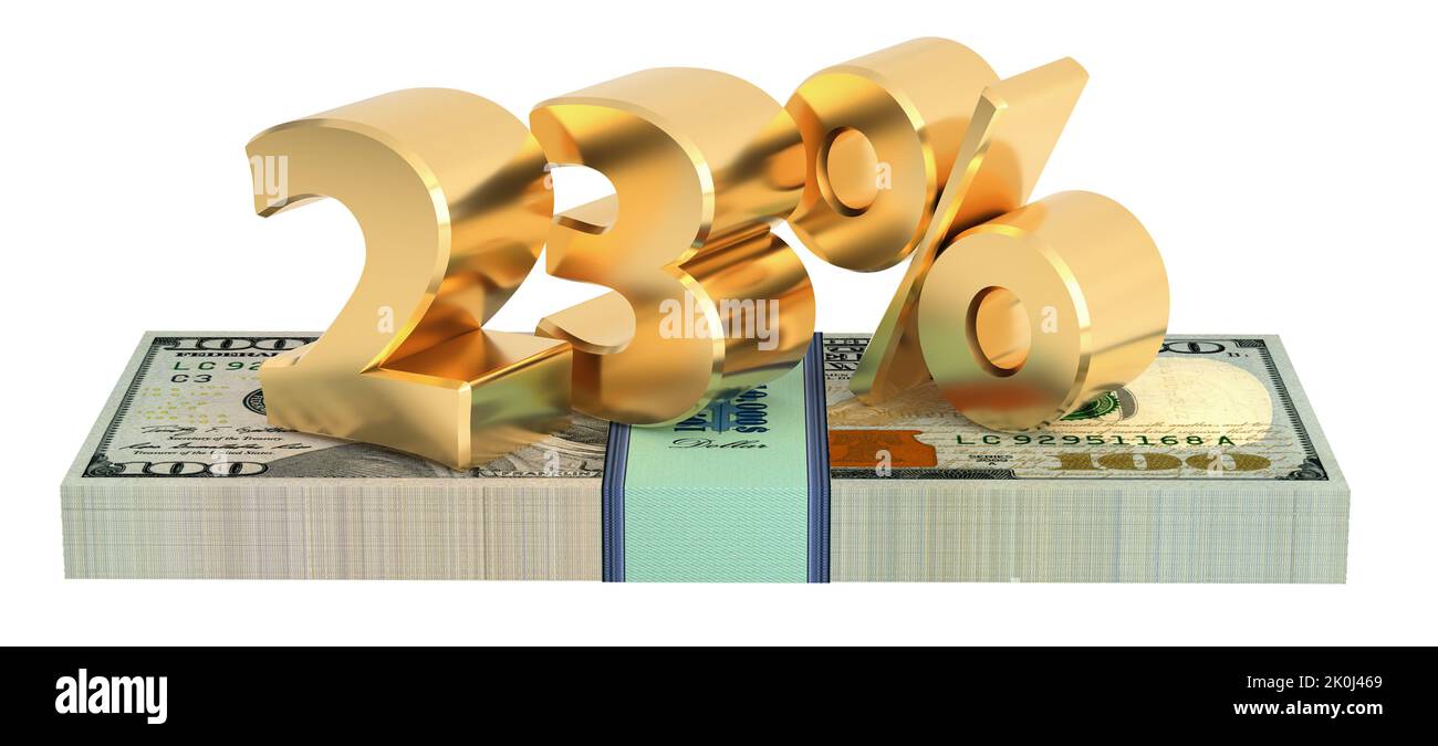 The Number 23% on top of 100 Dollar bills Stock Photo - Alamy