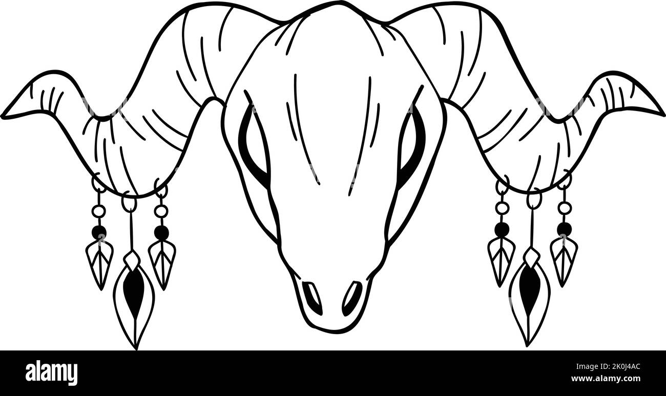 Hand Drawn buffalo horn boho style illustration isolated on background ...