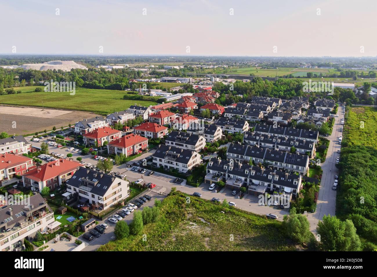 Aerial view of suburban neighborhood, Residential district with houses ...
