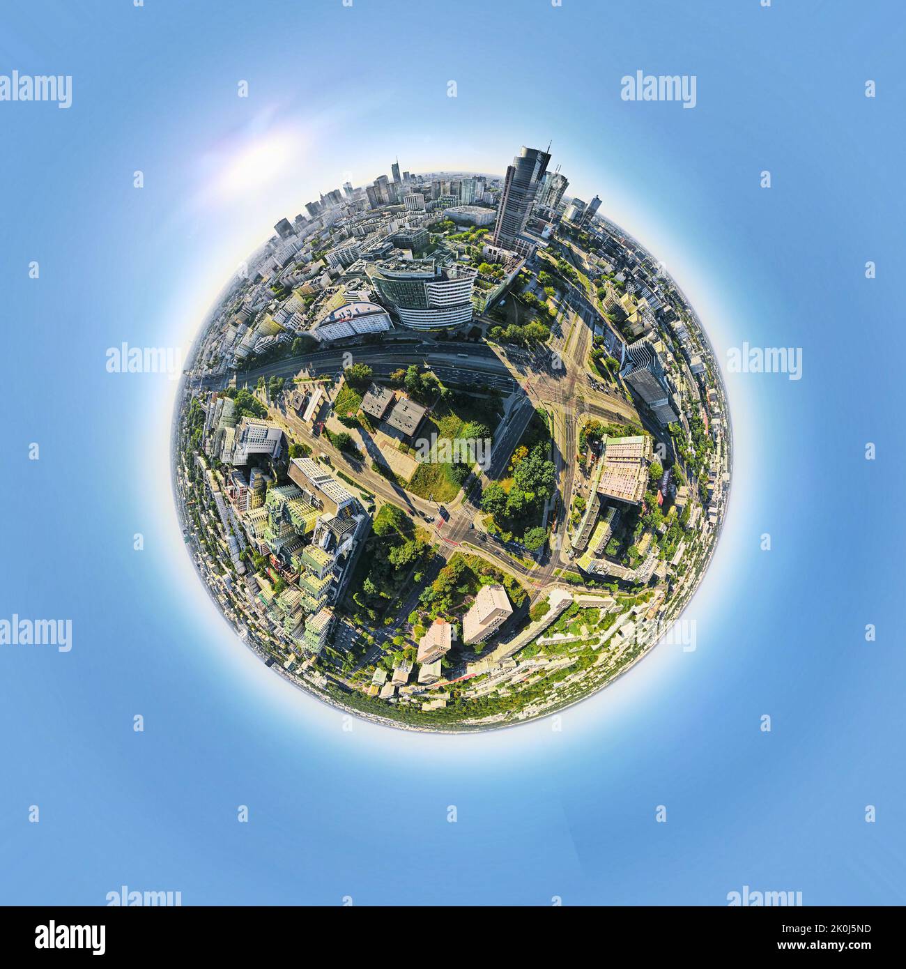 Warsaw cityscape ittle planet panorama, Center of Warsaw city with ...