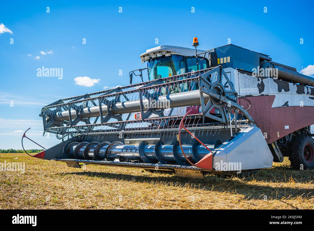 Combine mowing large field wheat hi-res stock photography and images ...