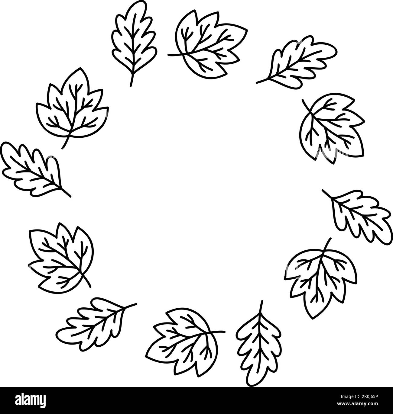 Hand Drawn leaf circle frame illustration isolated on background Stock ...