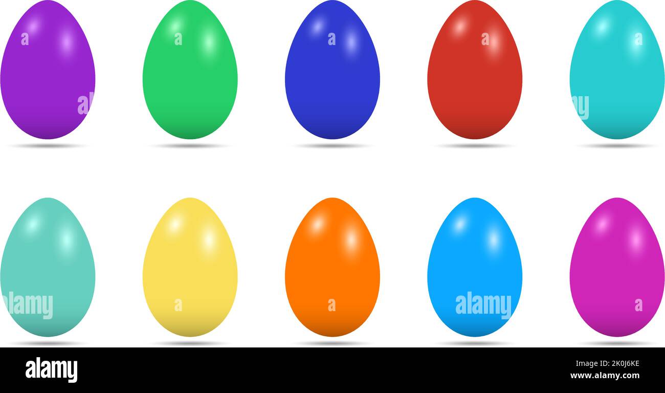 Easter Egg vector set. Colored eggs on white isolated background. Ten ...