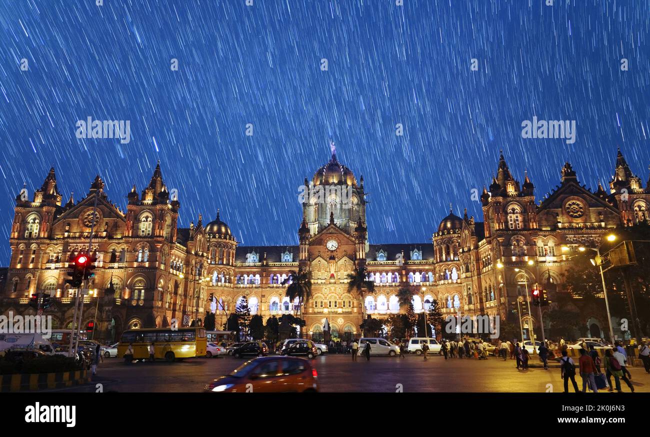 CSMT (VT) station image with star movement image shot at different ...