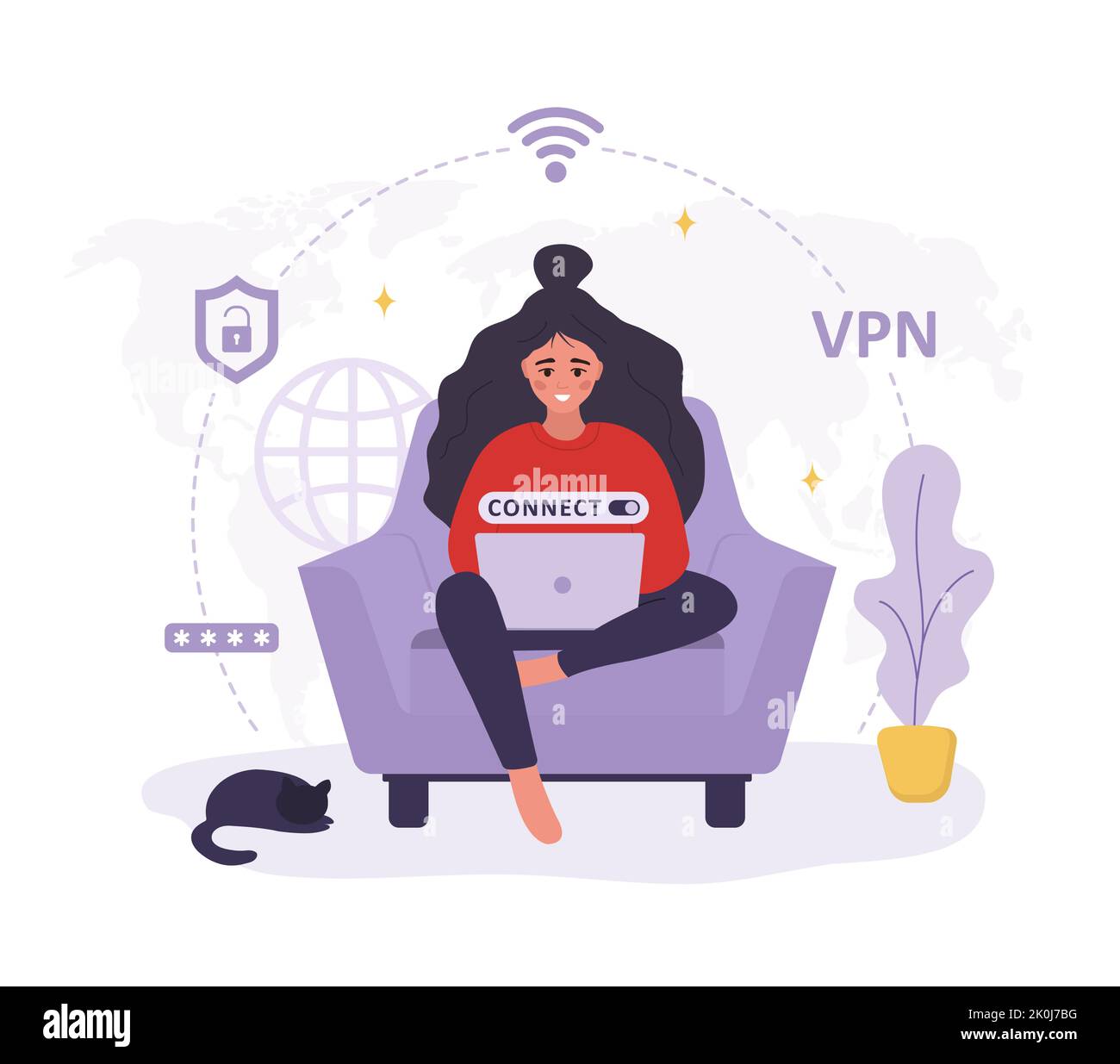 Vpn Service Woman Using Virtual Private Network Personal Information And Data Safety Password