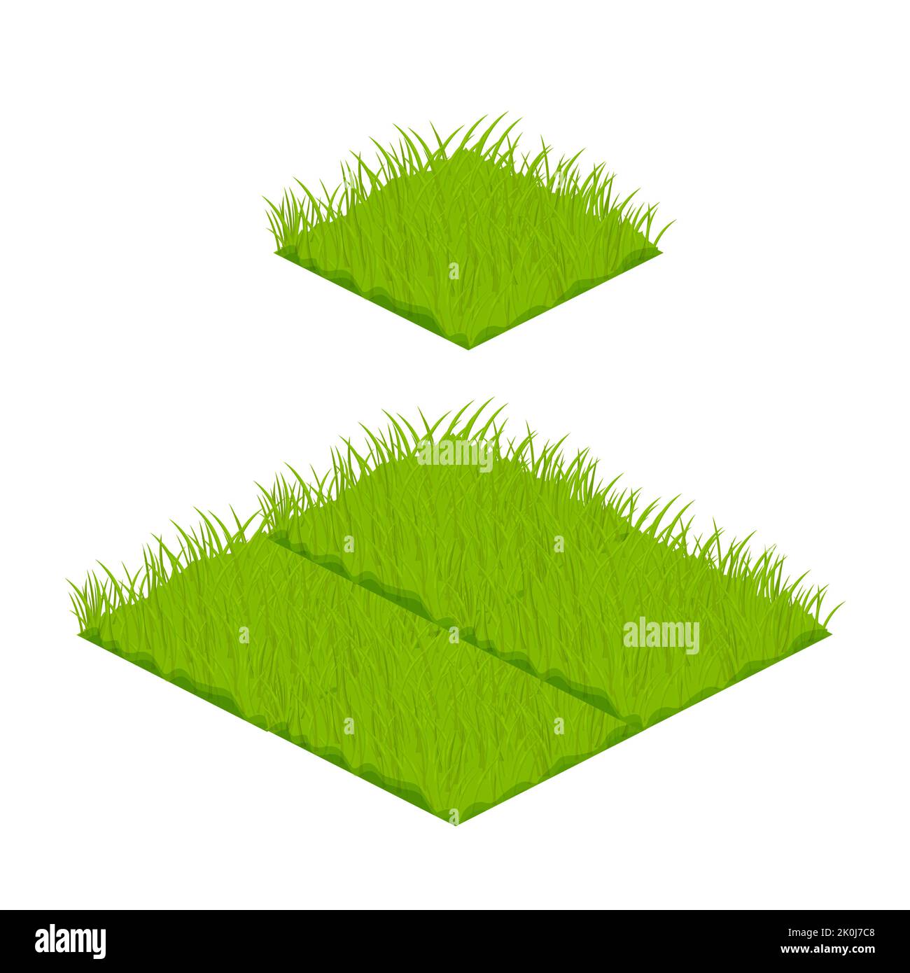 Set isometric tile lawn map elements grass, stones in cartoon style ...