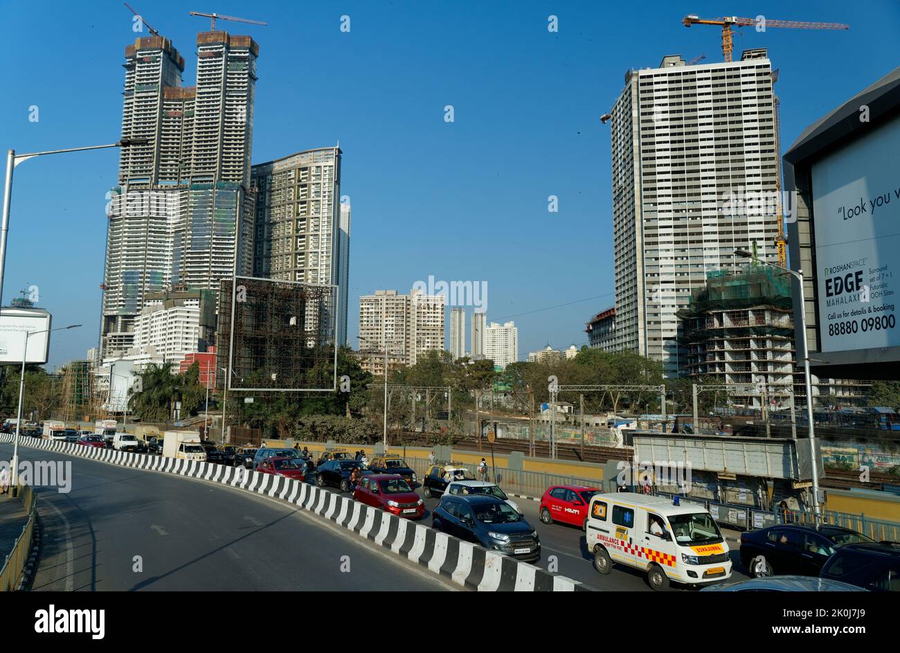 Dramatic view of Mumbai skyline, from Mahalaxmi bridge, Mumbai, Bombay ...