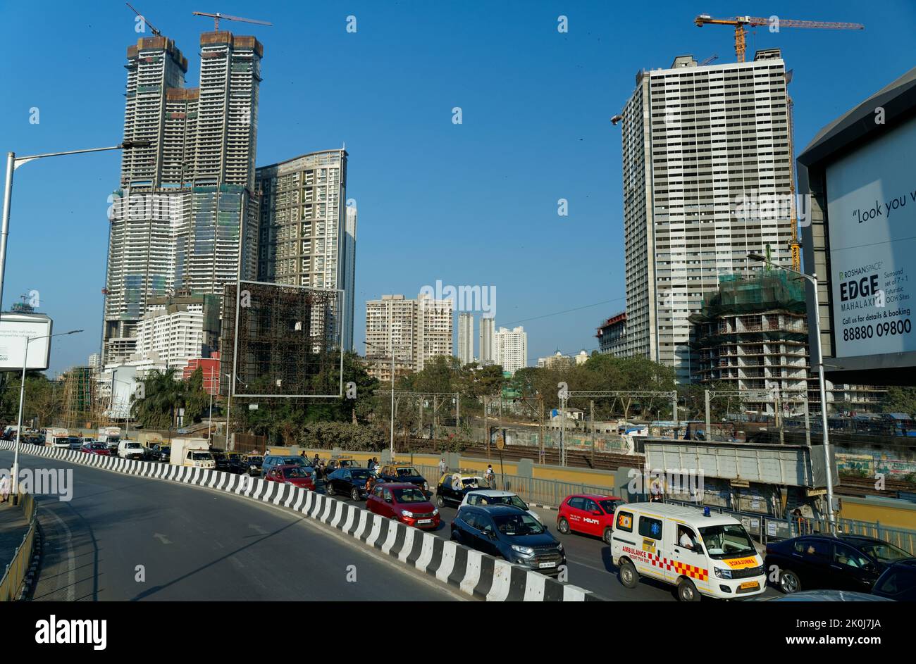 Dramatic view of Mumbai skyline, from Mahalaxmi bridge, Mumbai, Bombay ...