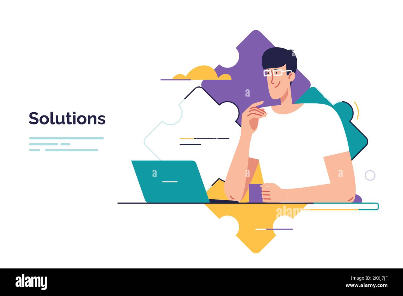 Vector illustration depicting a man is thinking about solving the ...