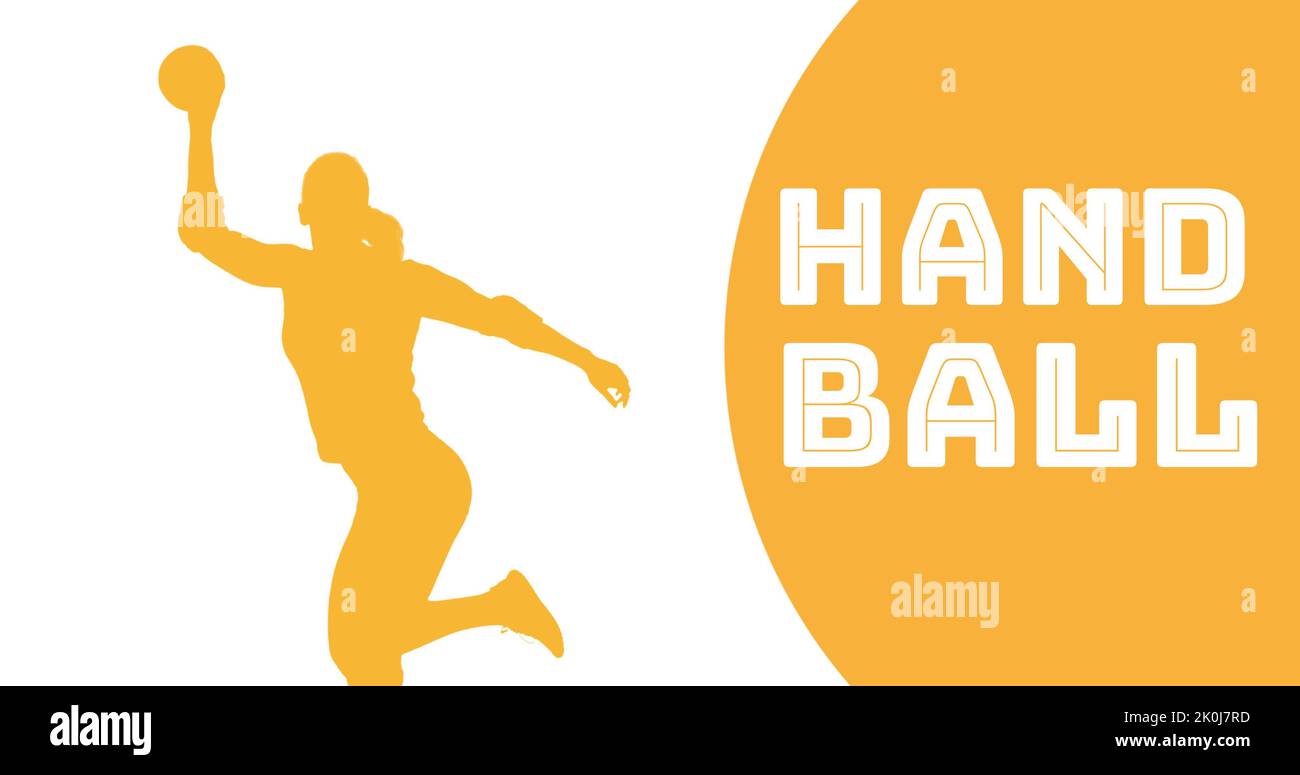 Illustration of orange silhouette female handball player throwing ball ...