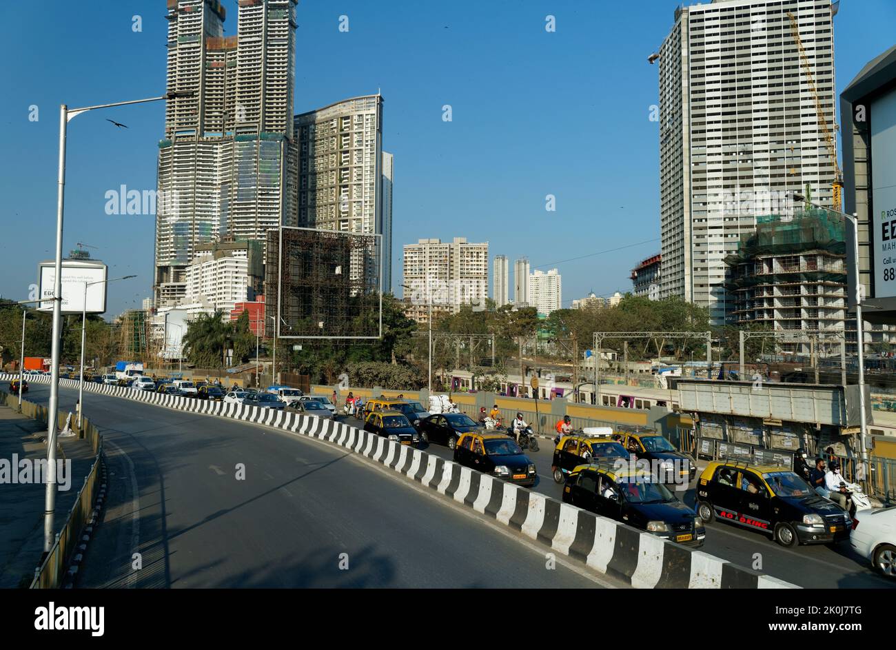 Dramatic view of Mumbai skyline, from Mahalaxmi bridge, Mumbai, Bombay ...