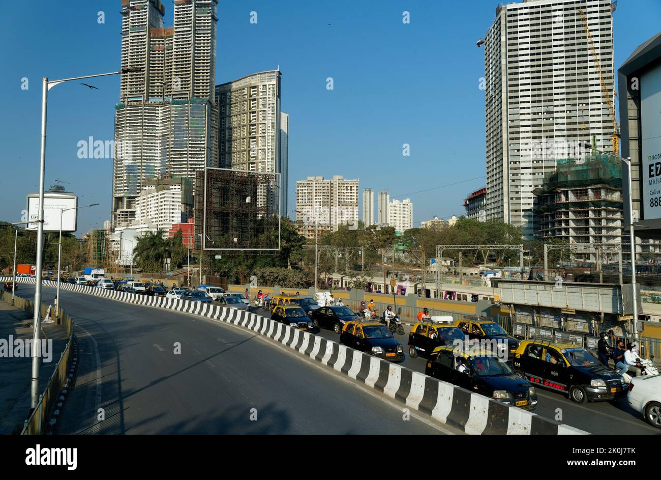 Dramatic view of Mumbai skyline, from Mahalaxmi bridge, Mumbai, Bombay ...