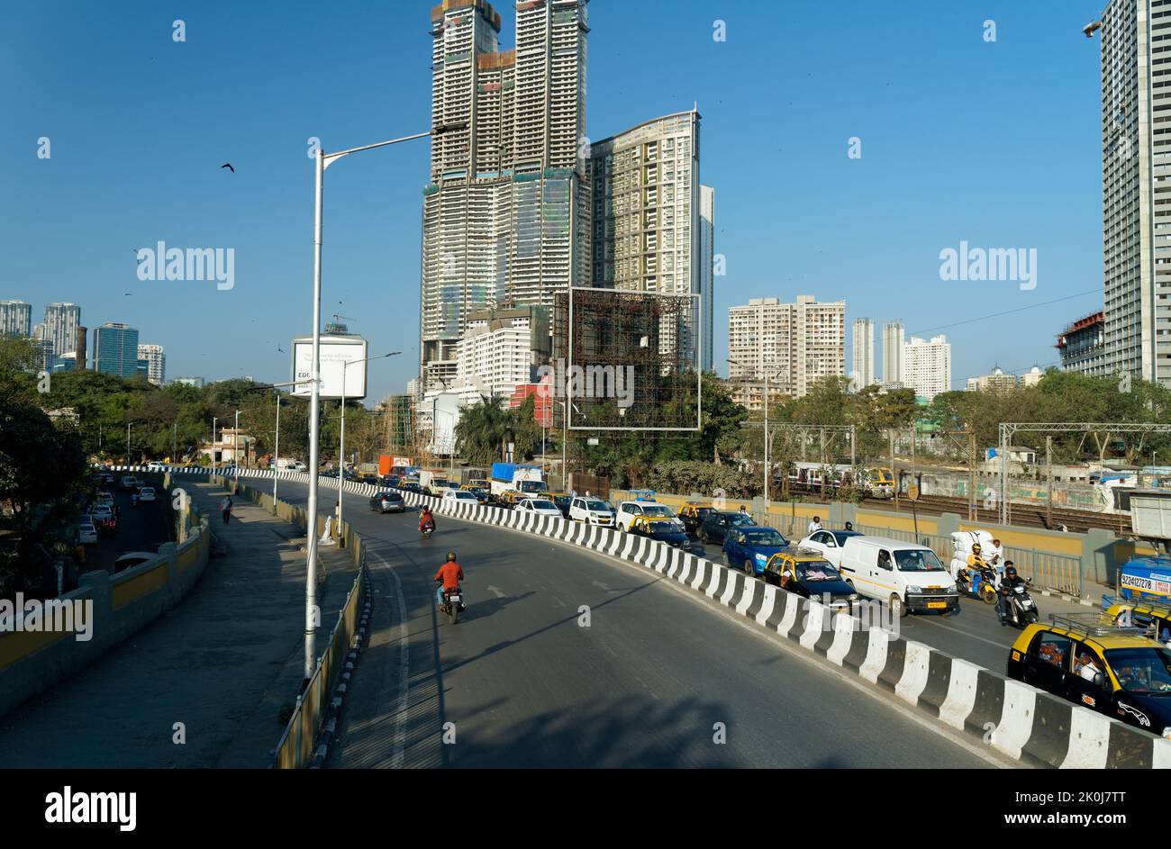 Dramatic view of Mumbai skyline, from Mahalaxmi bridge, Mumbai, Bombay ...