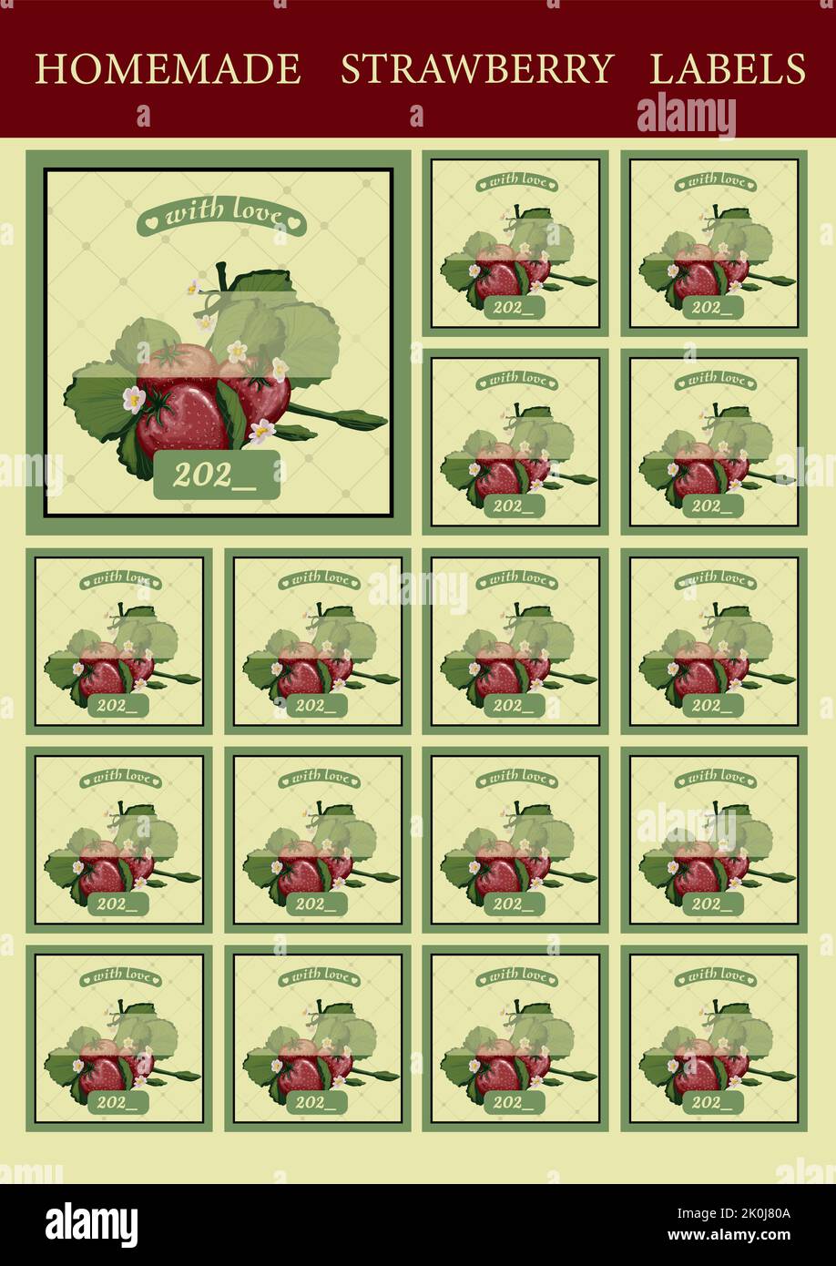 Label for homemade jam. Strawberry jam packaging. Vector strawberry ...