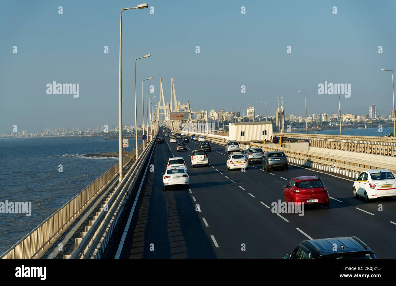 Mumbai skyline from top angle, while travelling on the Bandra Worli Sea ...