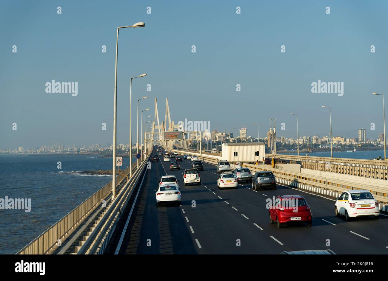 Mumbai skyline from top angle, while travelling on the Bandra Worli Sea ...