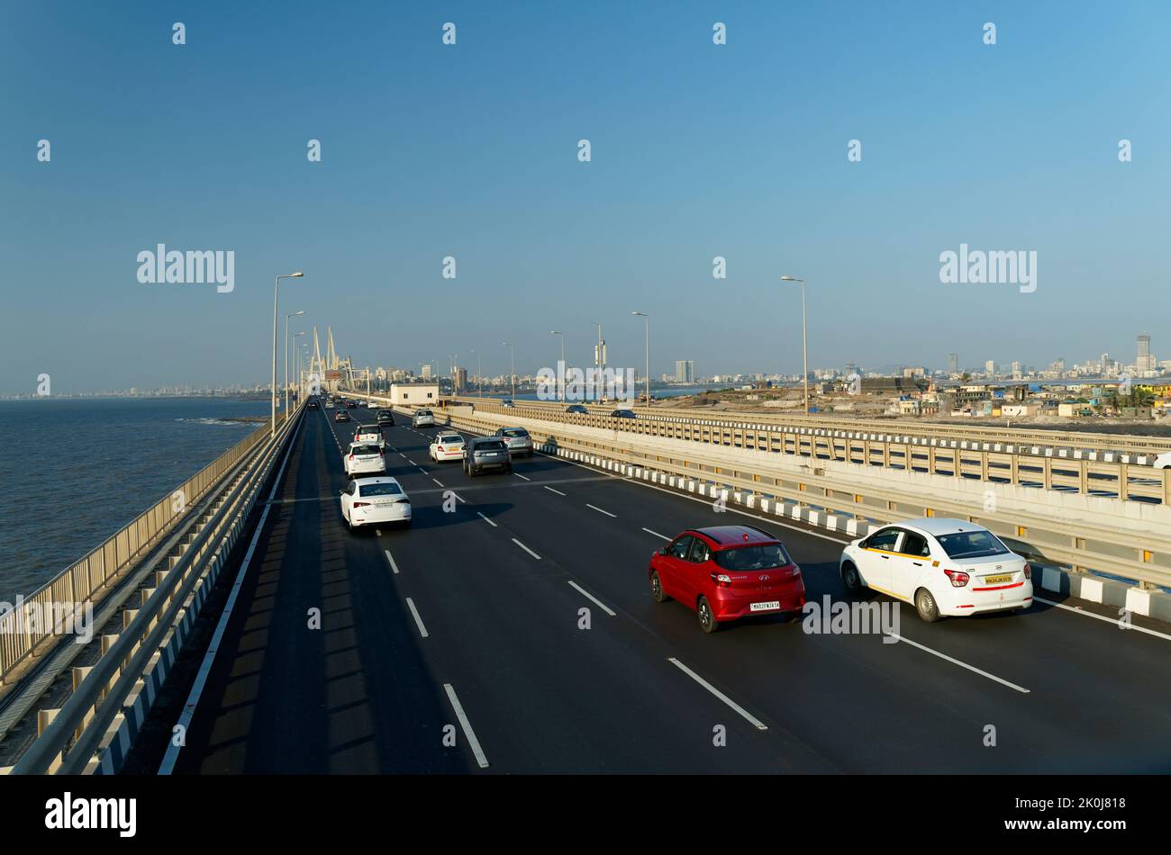Mumbai skyline from top angle, while travelling on the Bandra Worli Sea ...
