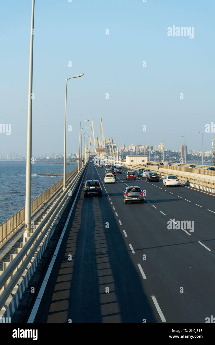 Mumbai skyline from top angle, while travelling on the Bandra Worli Sea ...