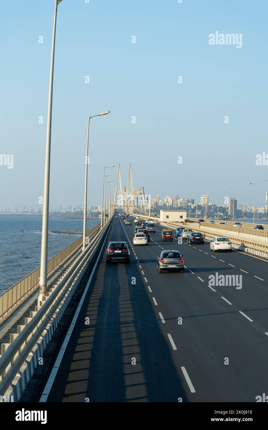 Mumbai skyline from top angle, while travelling on the Bandra Worli Sea ...
