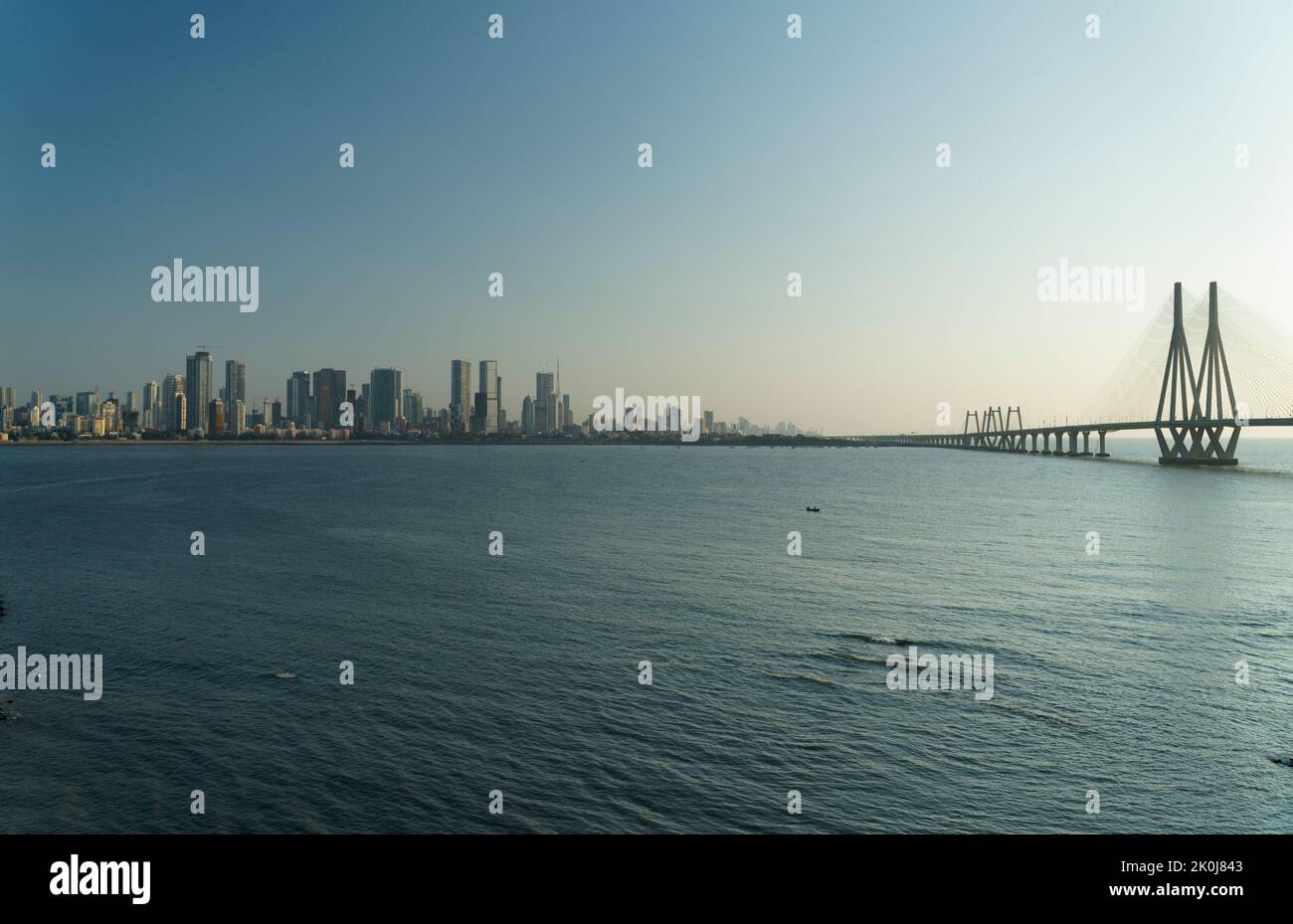 Mumbai skyline from top angle, while travelling on the Bandra Worli Sea ...