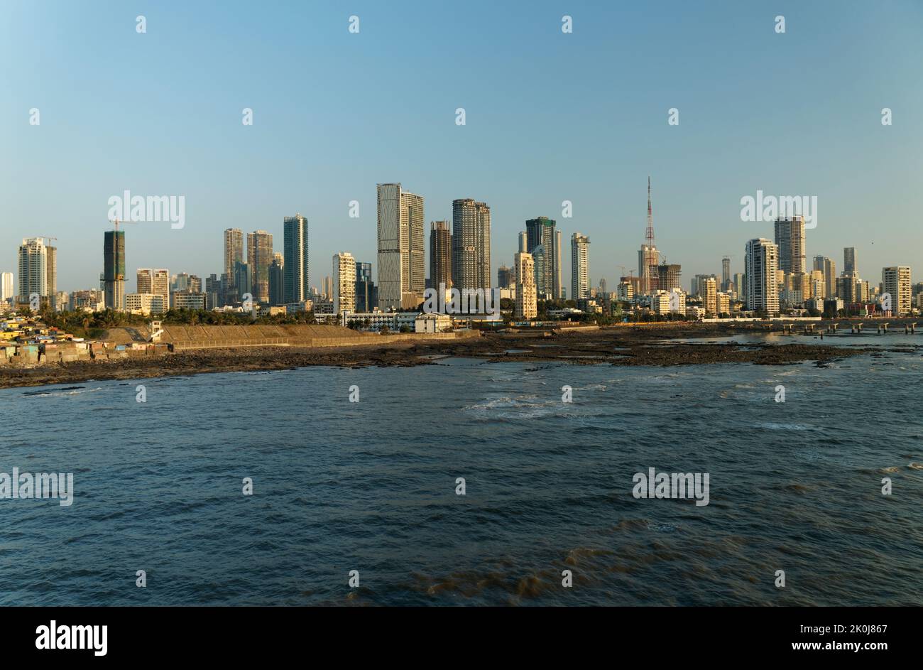 Mumbai skyline from top angle, while travelling on the Bandra Worli Sea ...