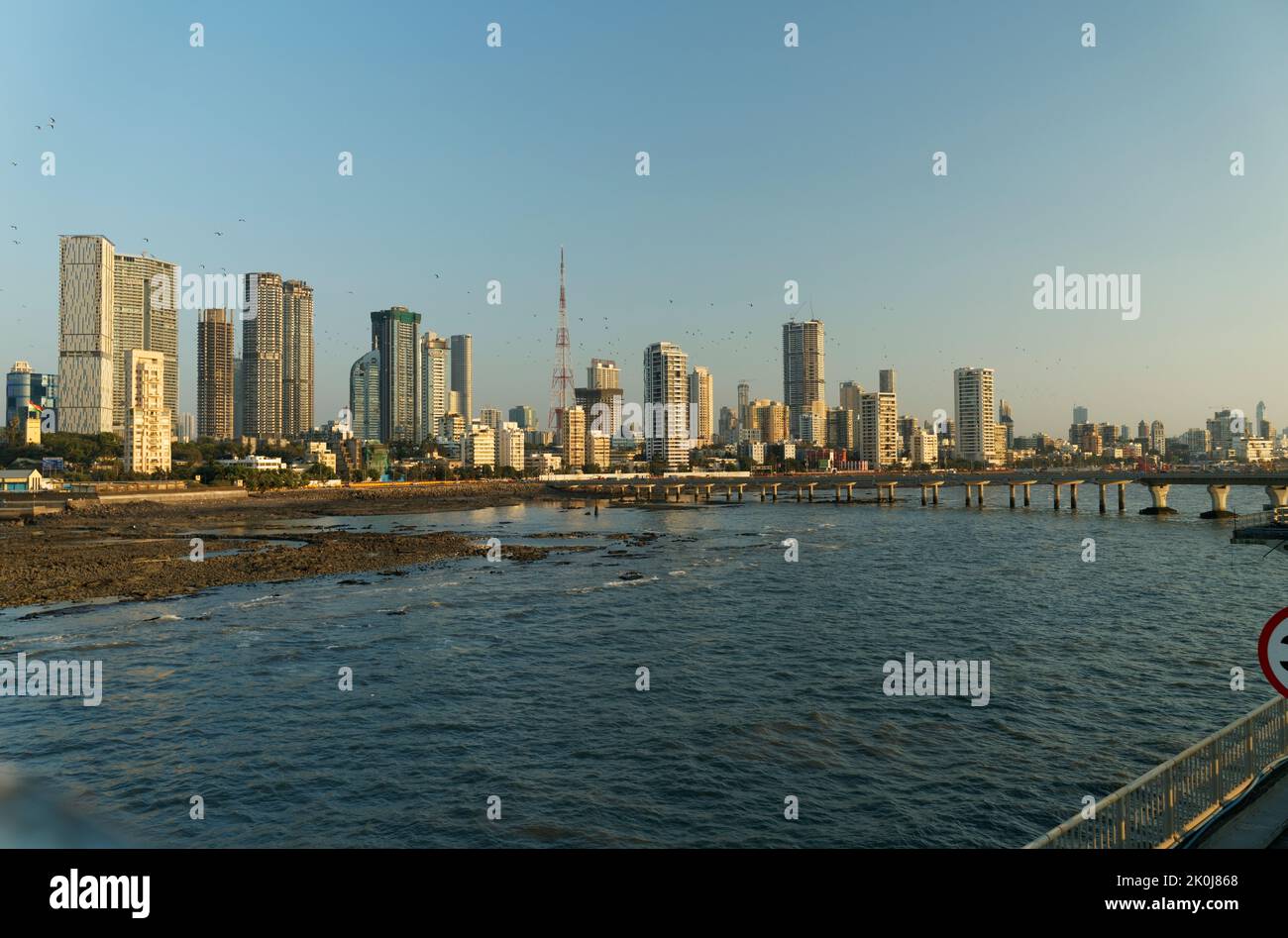 Mumbai skyline from top angle, while travelling on the Bandra Worli Sea ...