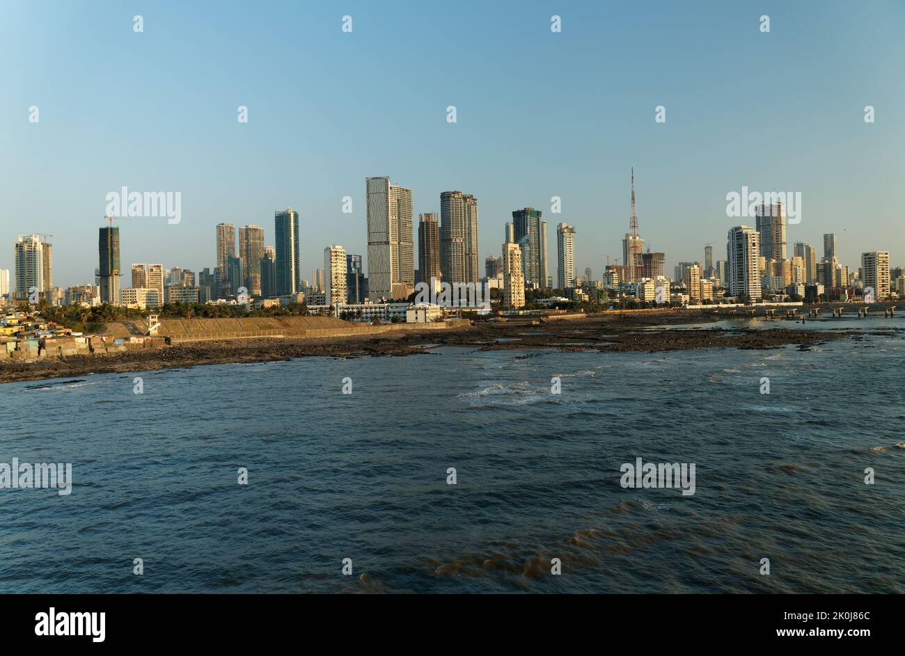 Mumbai skyline from top angle, while travelling on the Bandra Worli Sea ...