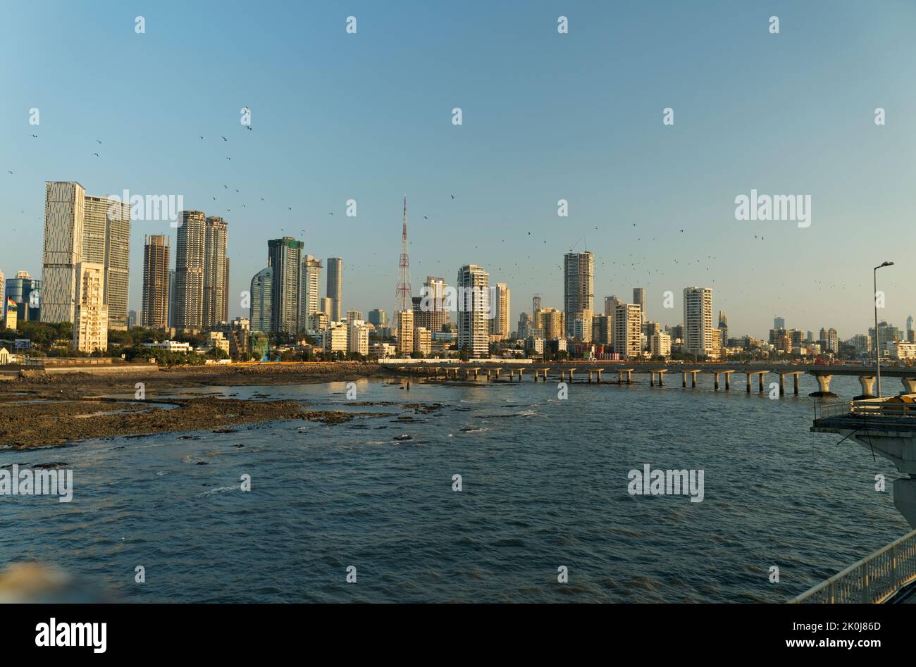 Mumbai skyline from top angle, while travelling on the Bandra Worli Sea ...