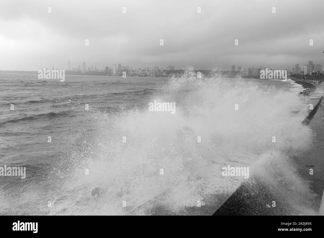 High Tidal Waves Splashing Sea Water At Marine Drive Promenade in ...
