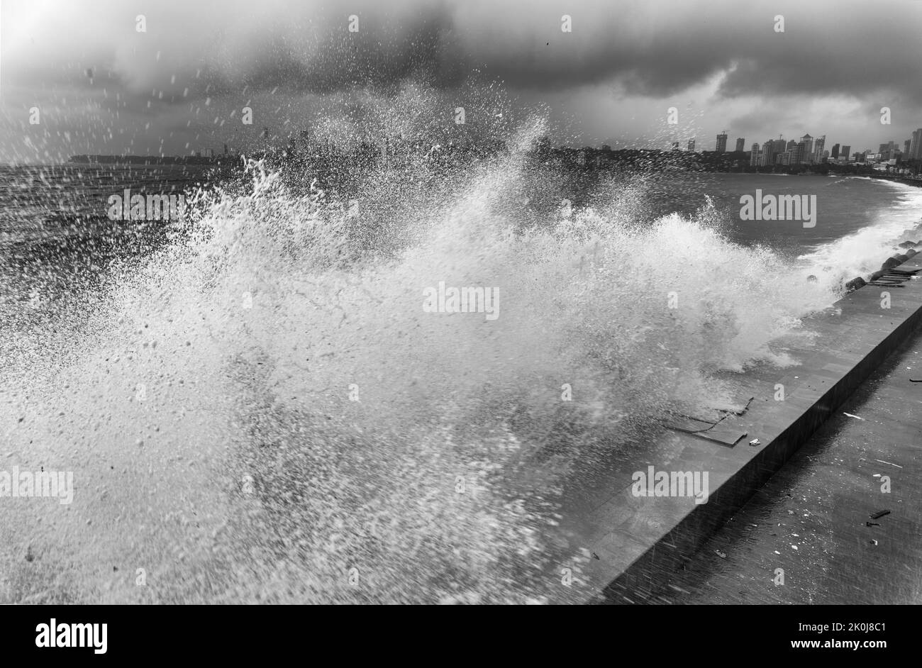High Tidal Waves Splashing Sea Water At Marine Drive Promenade in ...
