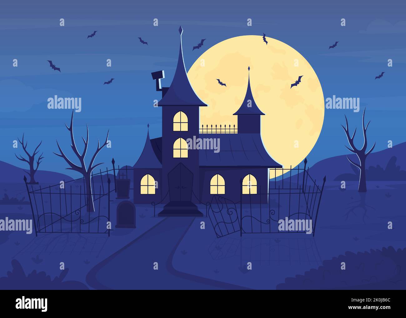 Spooky castle flat color vector illustration Stock Vector Image & Art ...
