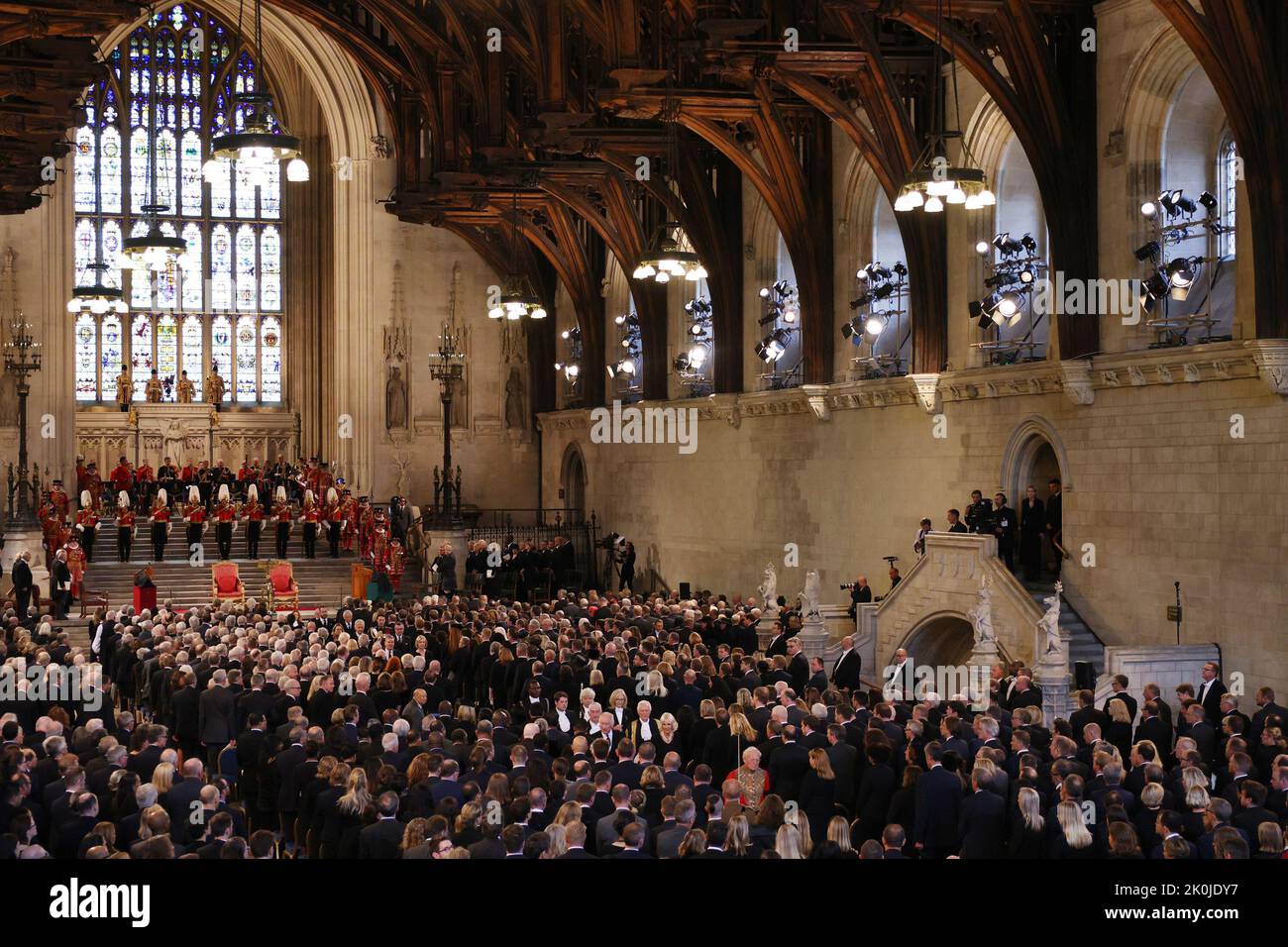 King Charles III and the Queen Consort arrive at Westminster Hall ...