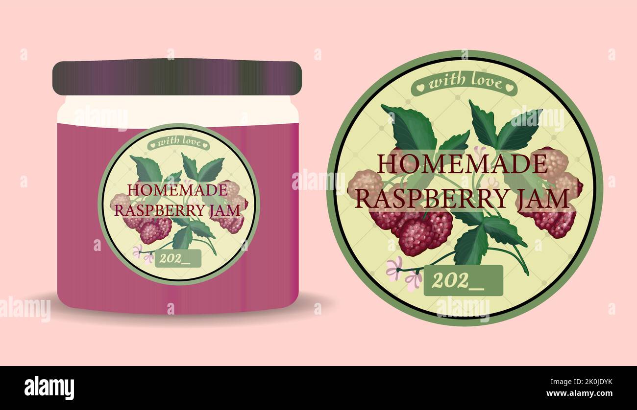 Label for homemade jam. raspberry jam packaging. Vector raspberry Stock ...