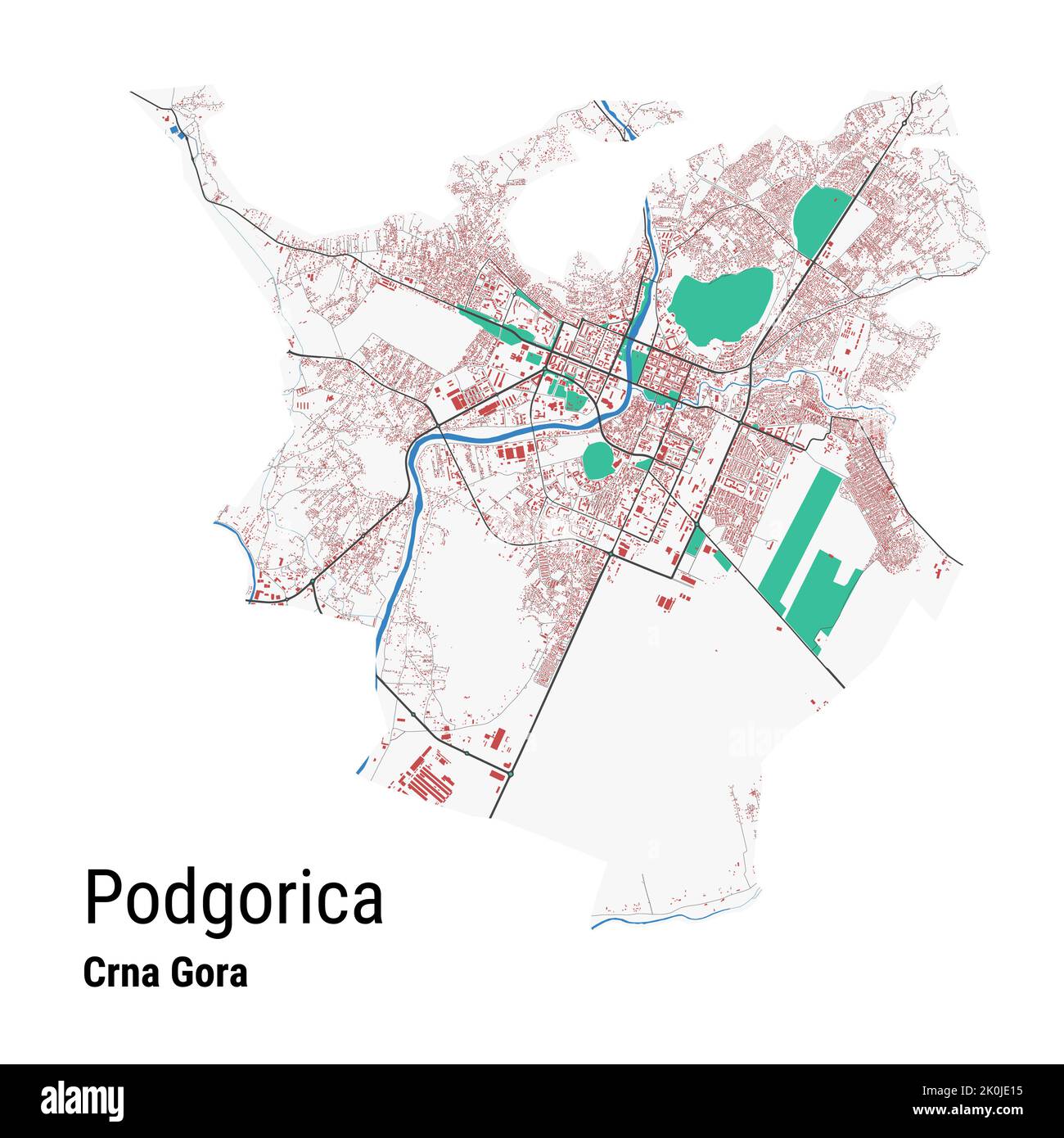 Podgorica vector map. Detailed map of Podgorica city administrative ...