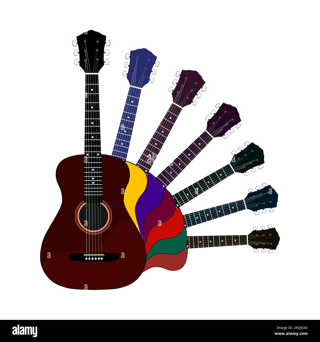 Acoustic guitar set on a white background. of stringed musical ...