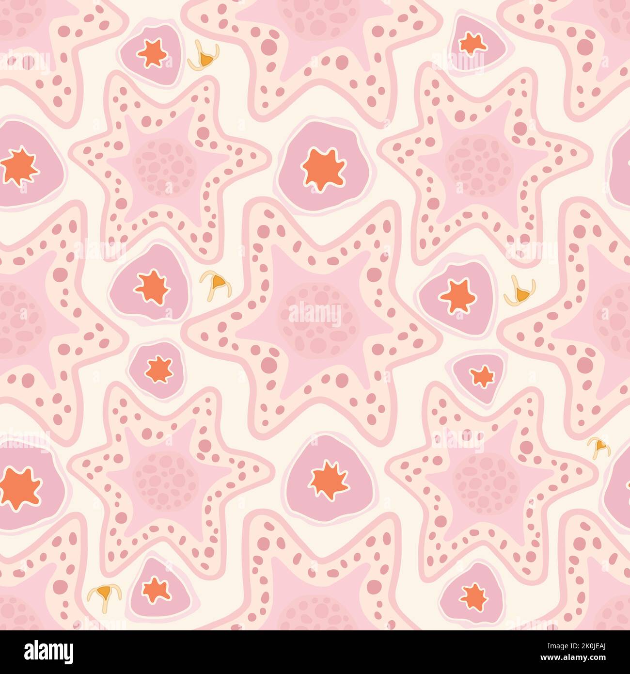 Pink sea stars on cream background. Seamless pattern Stock Vector Image ...