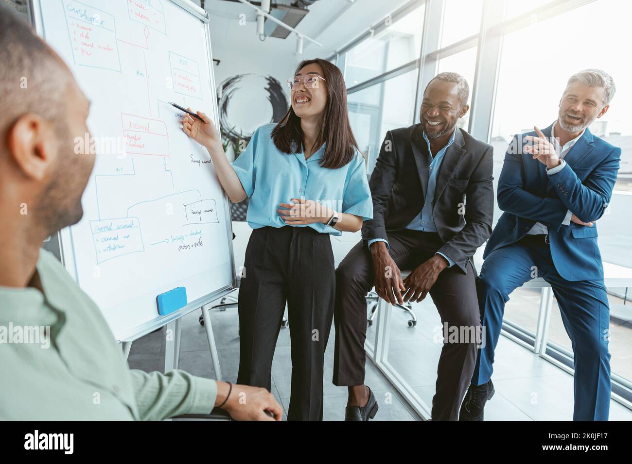 Group of multiethnic business people working together on project while ...
